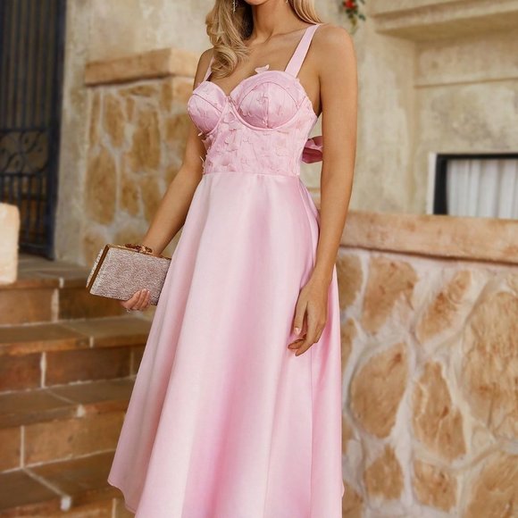 Dresses | Pink Preppy Womens Satin Decorative Aline Lace Tube Top ...